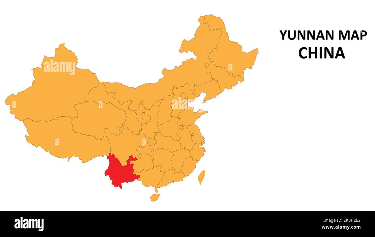 Yunnan Province Map Highlighted On China Map With Detailed State And Region Outline Stock Vector