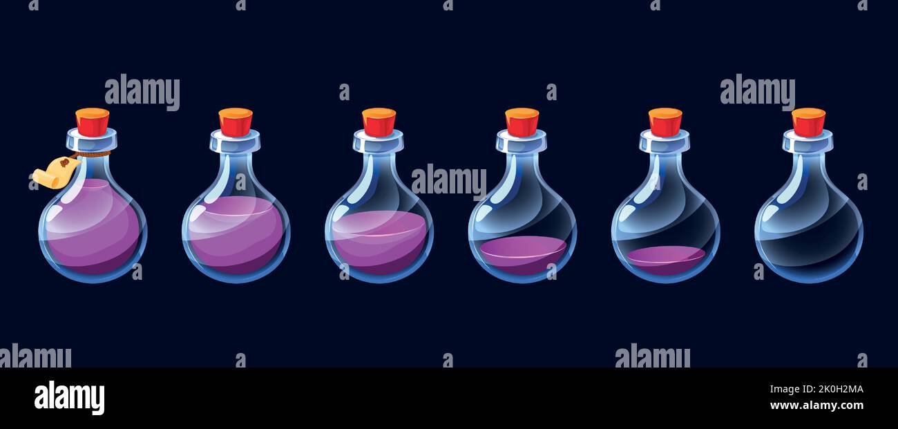 Empty potion flask. Cartoon game elixir usage sequence icon asset ...