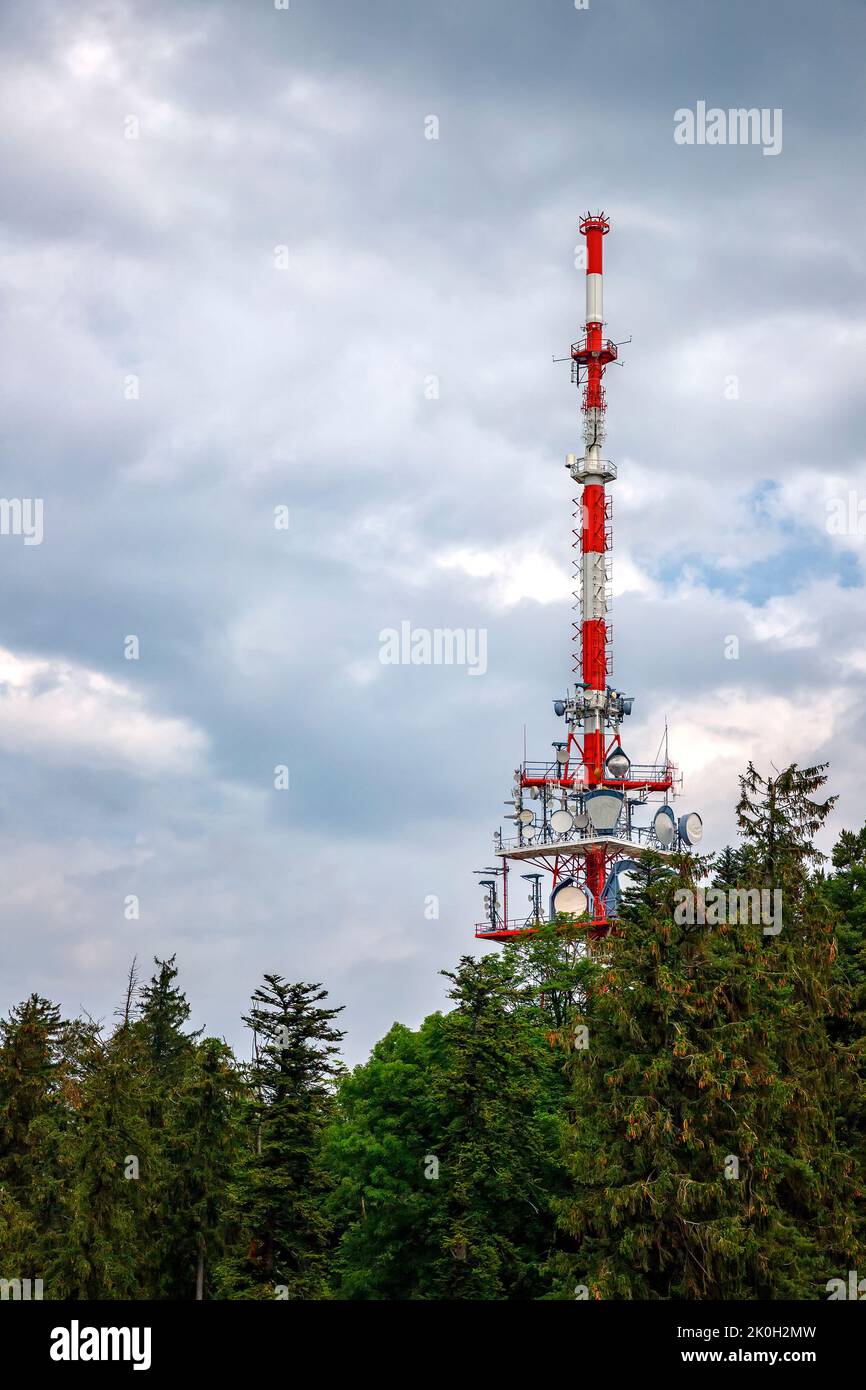 telecommunication tower at ? hills. Vertical view Stock Photo - Alamy