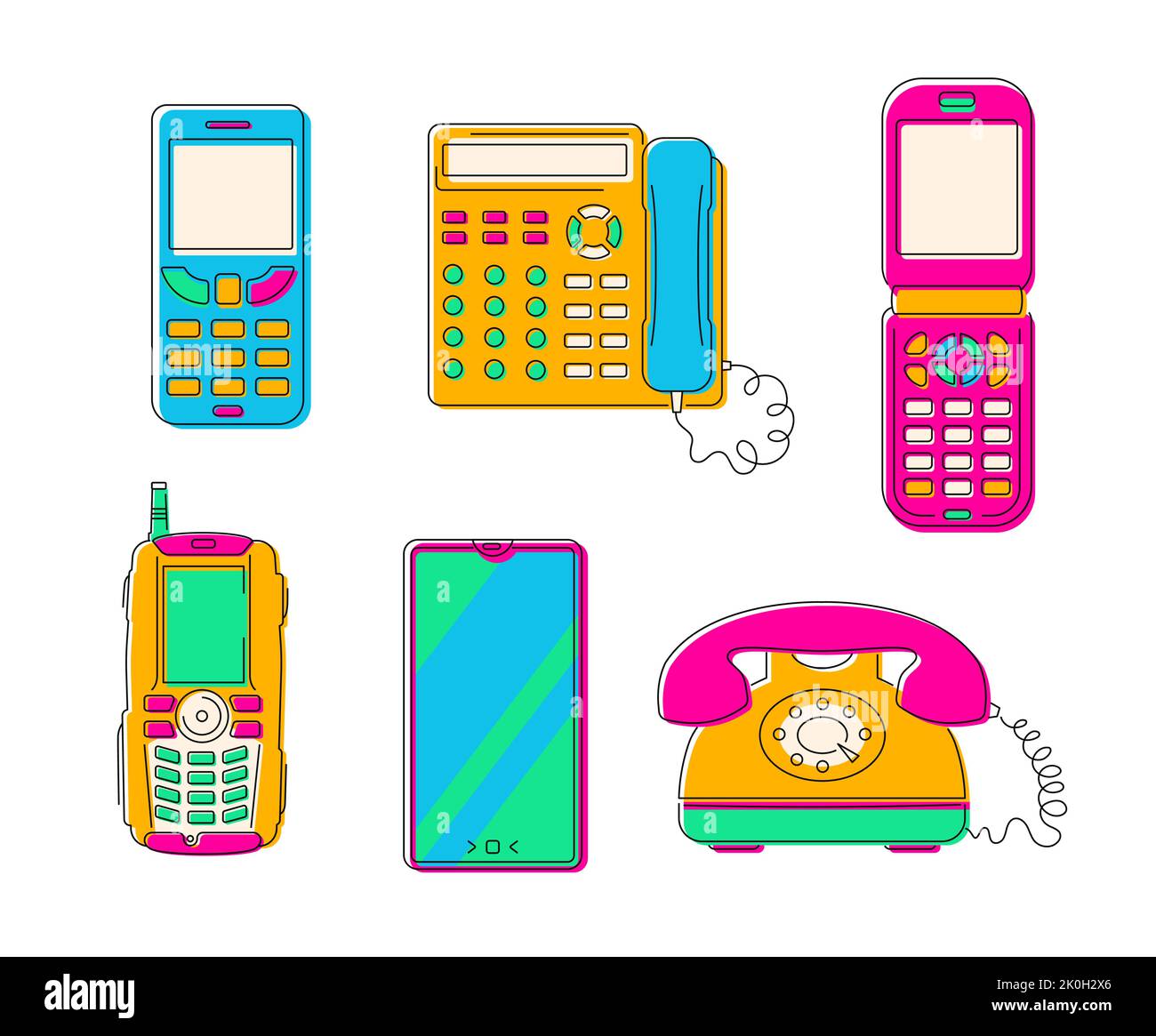 Generations of personal phones - line design style illustration set ...
