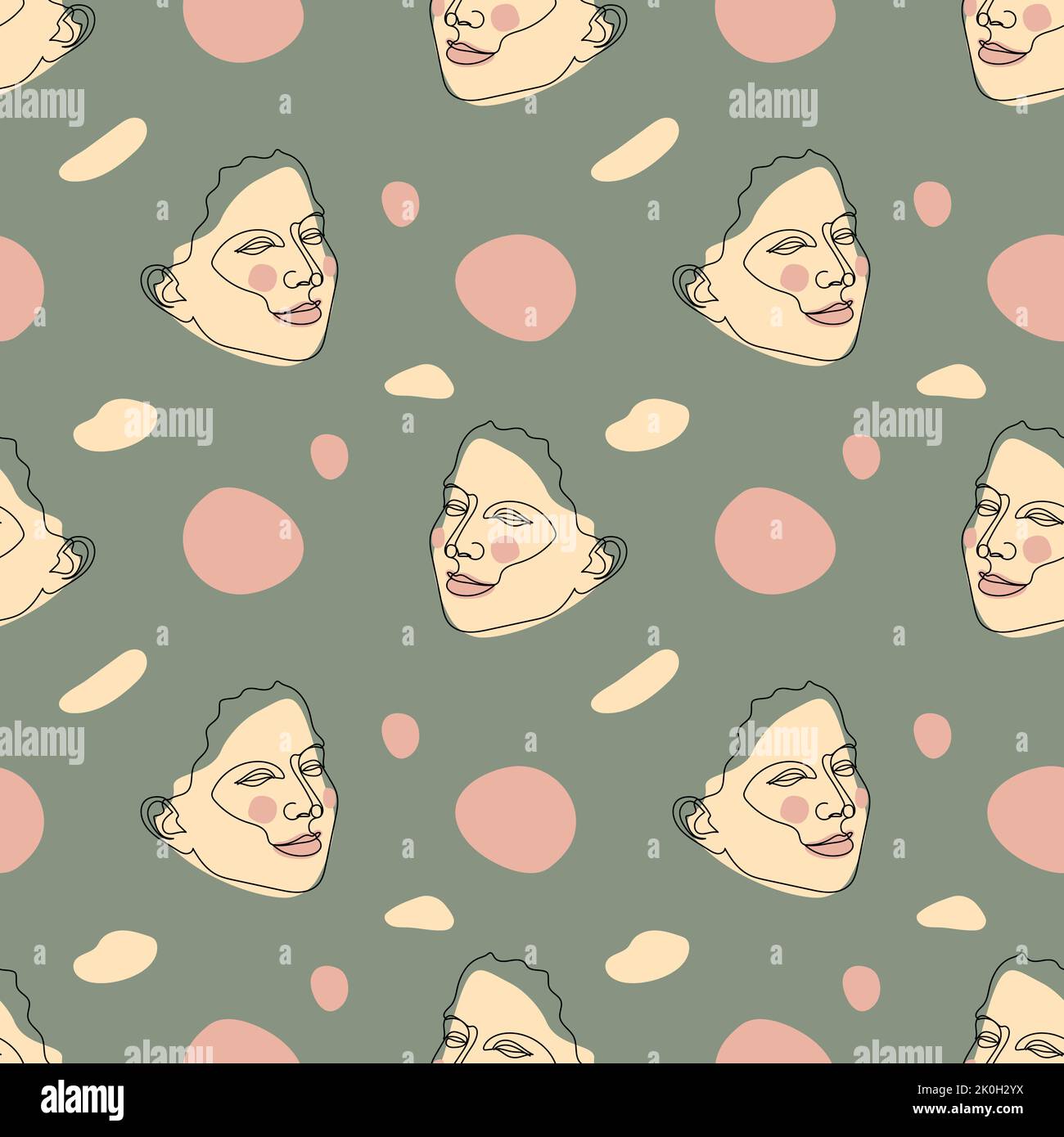 Seamless pattern with one single line drawings of female face Stock ...
