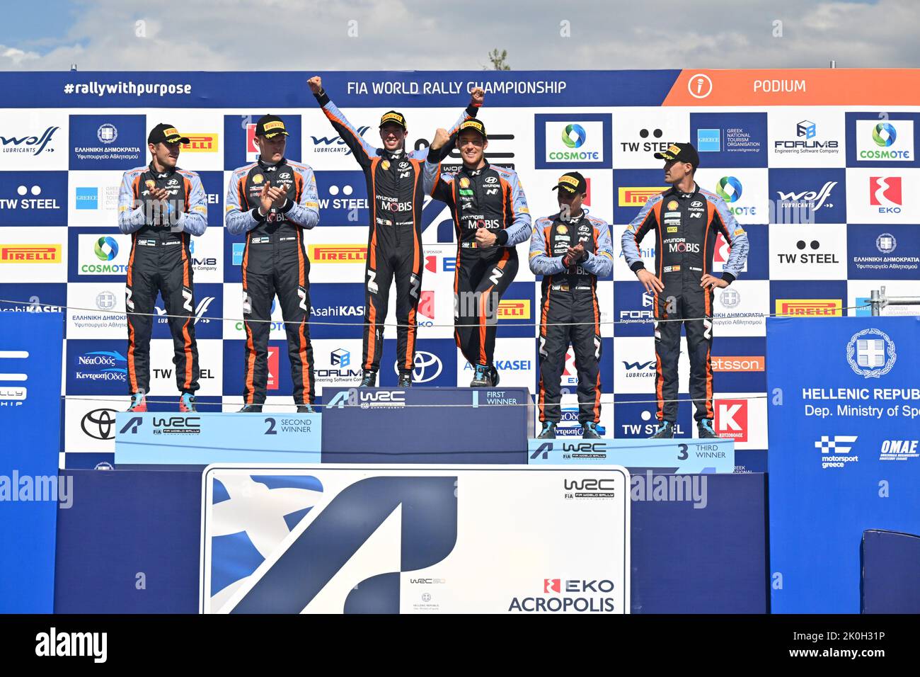 Celebrating the final Podium Stock Photo - Alamy