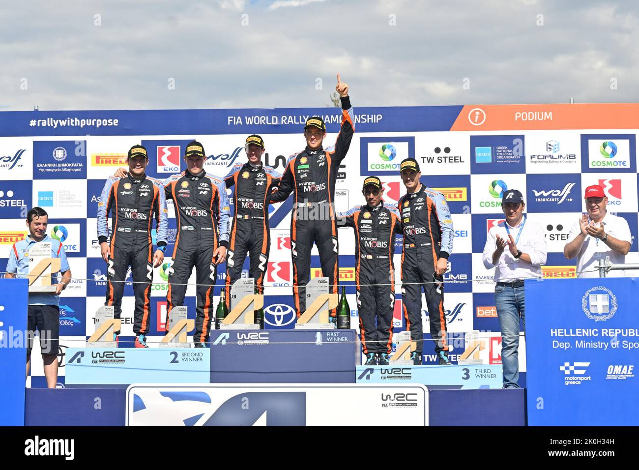 Celebrating the final Podium Stock Photo - Alamy
