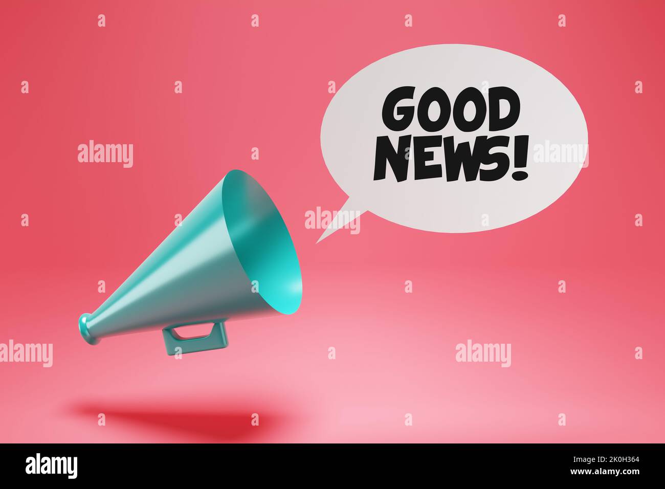 Megaphone with speech bubble with the message good news. Time running ...