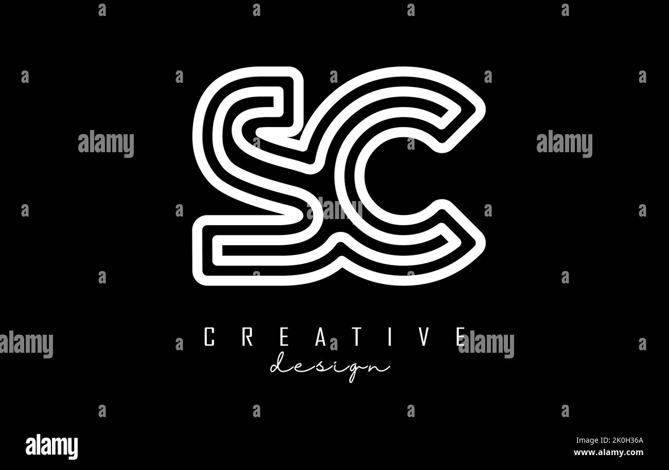 Outline letters sc s c logo with a minimalist design. Letters with ...
