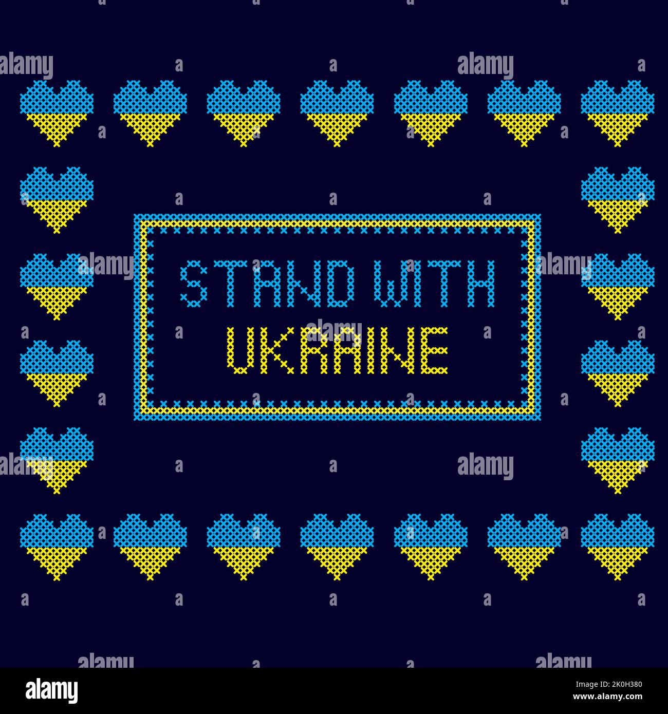 Stand with Ukraine card, frame with blue and yellow hearts. Ukrainian ...