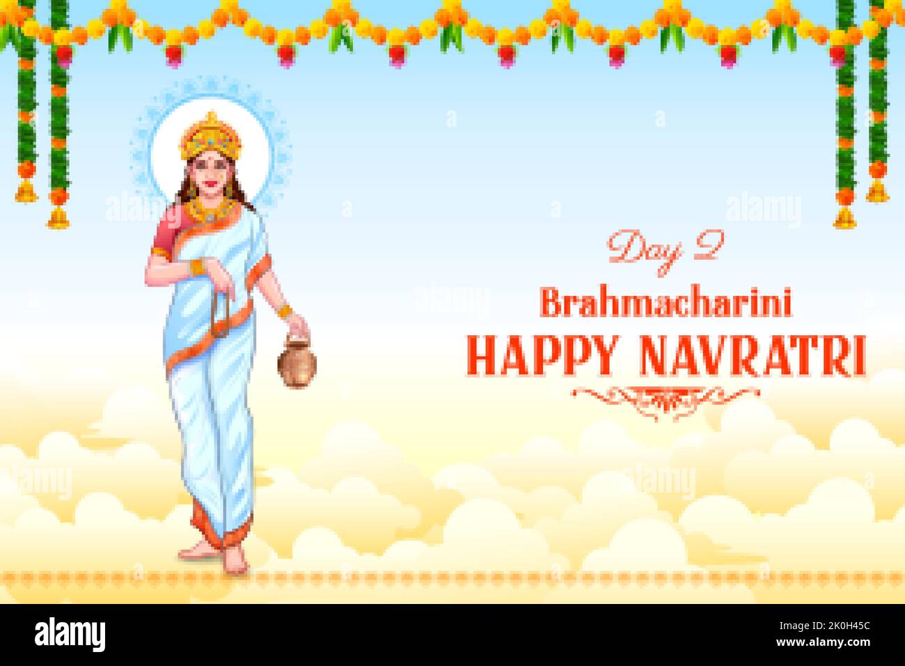 illustration of Goddess Brahmacharini Devi for the second Navadurga of ...