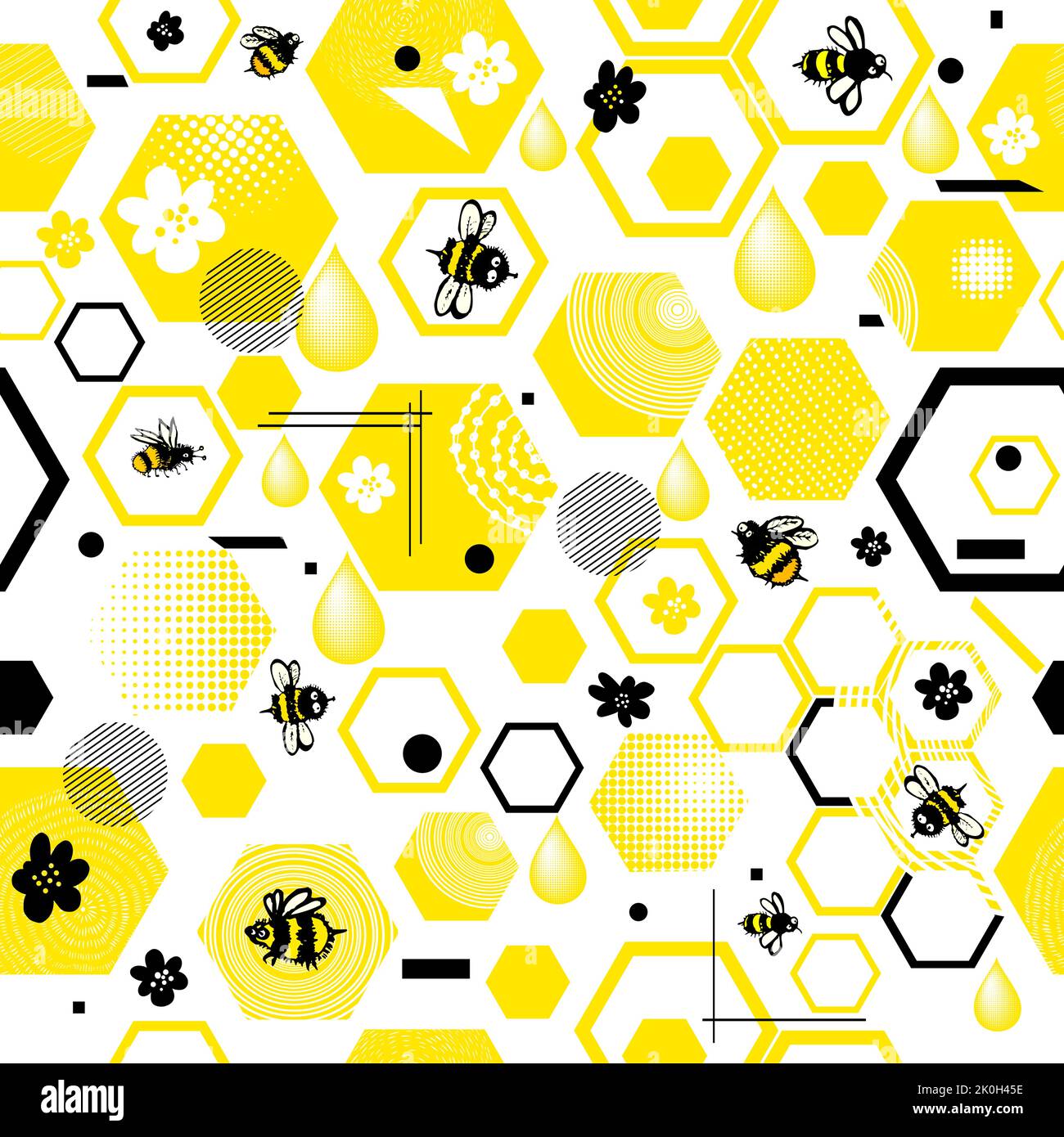 Seamless pattern bees and honeycombs. Vector illustration Stock Vector Image & Art - Alamy