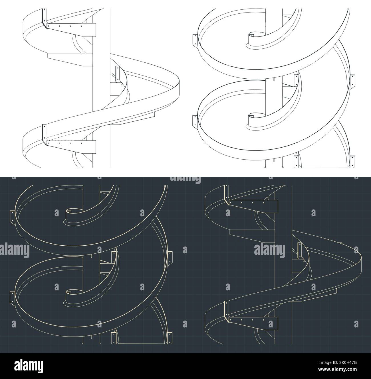 Stylized vector illustrations of isometric blueprints of vertical ...