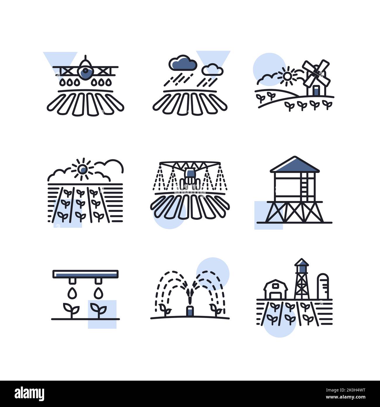 Farm Field isolated icon set. Agriculture irrigation sign. Graph symbol ...