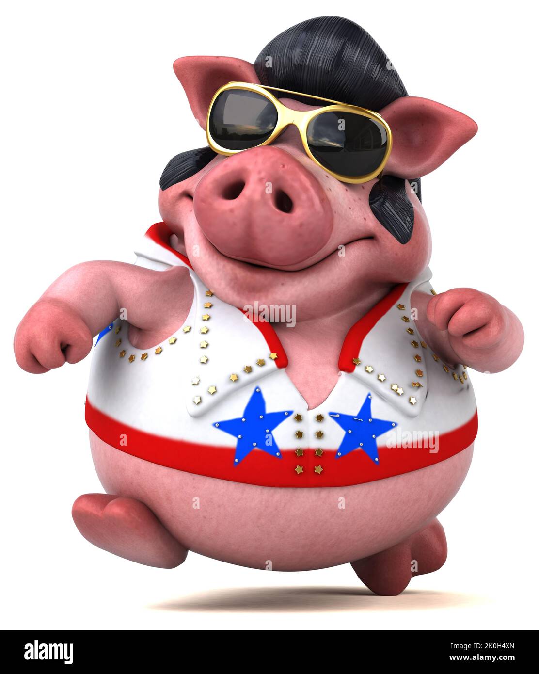 Fun 3D cartoon illustration of a pig rocker Stock Photo - Alamy