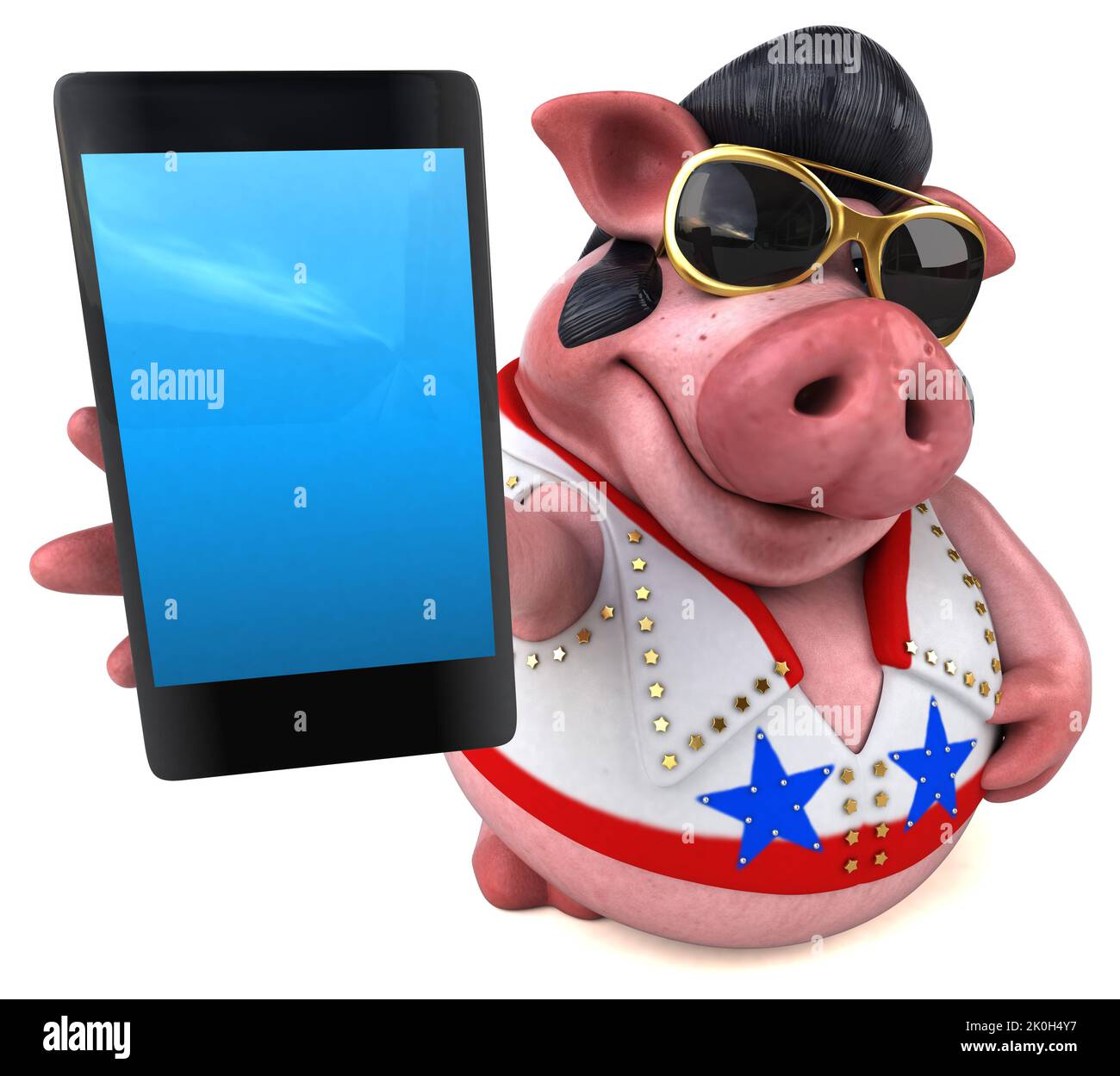 Fun 3D cartoon illustration of a pig rocker Stock Photo - Alamy