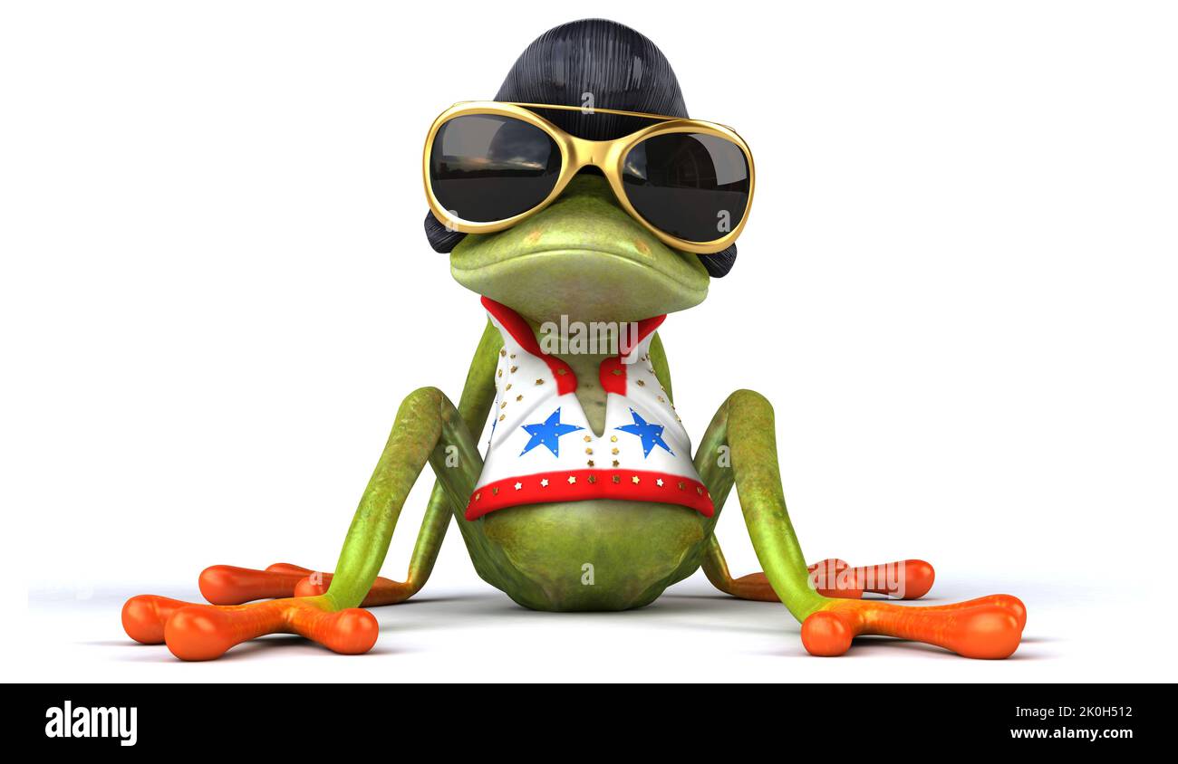 Fun 3D cartoon illustration of a frog rocker Stock Photo - Alamy