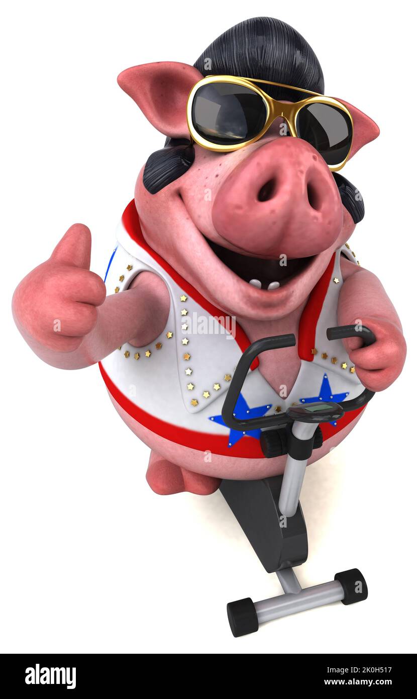 Fun 3D cartoon illustration of a pig rocker Stock Photo - Alamy