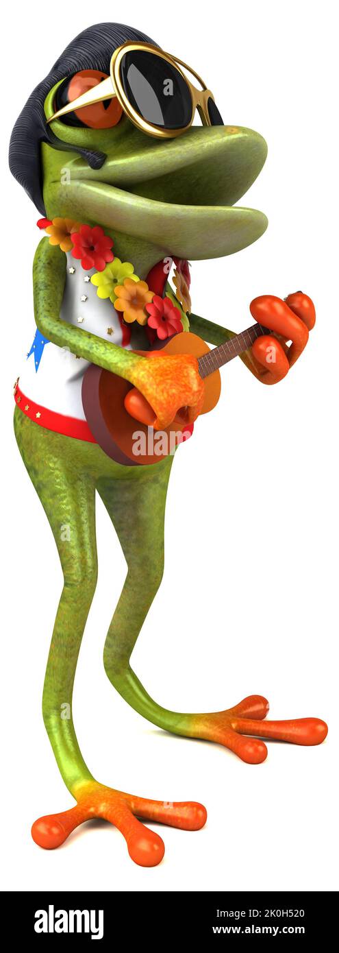 Fun 3D cartoon illustration of a frog rocker Stock Photo - Alamy