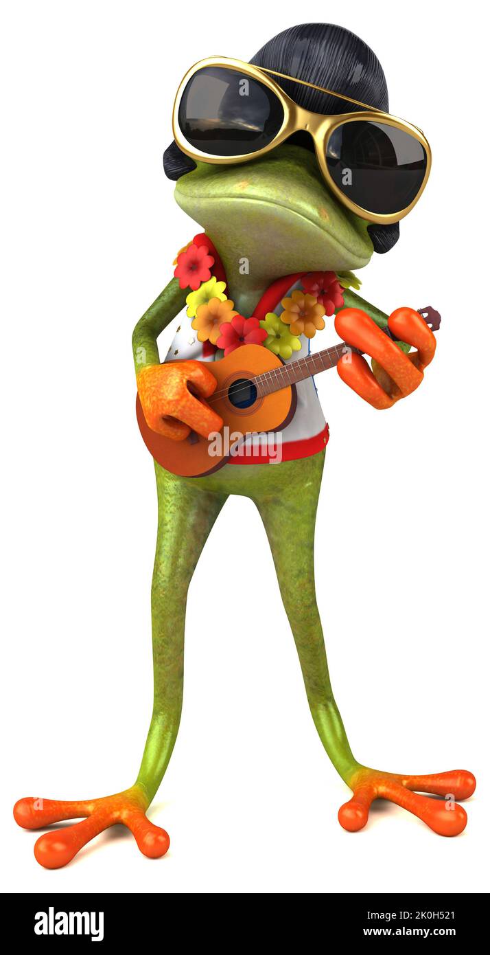 Fun 3D cartoon illustration of a frog rocker Stock Photo - Alamy