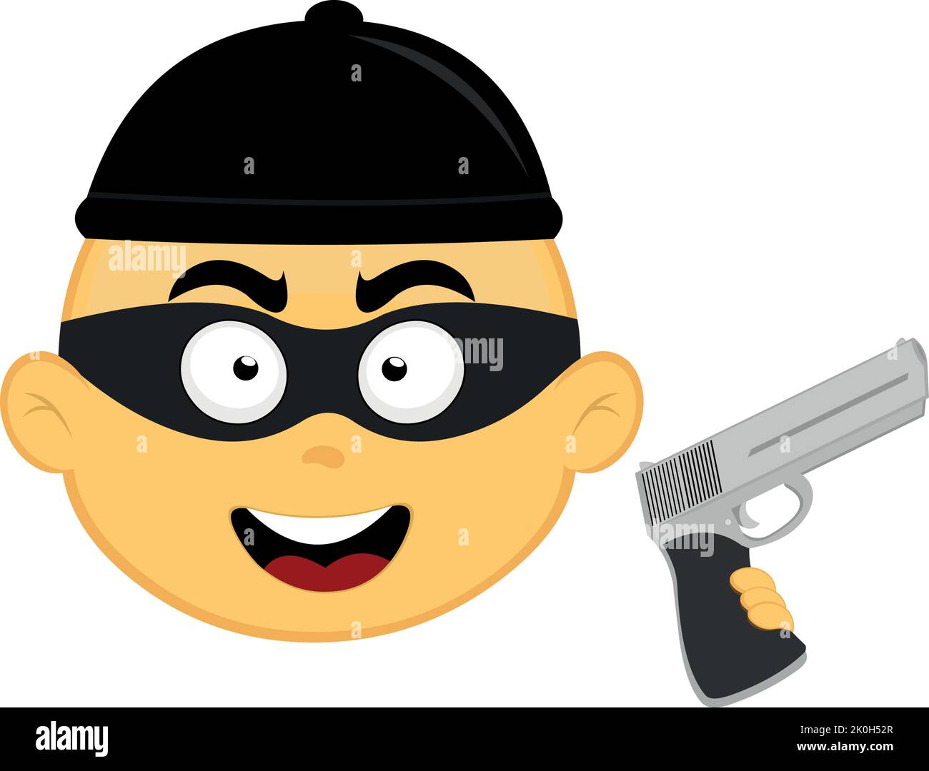 Vector emoji illustration of a yellow cartoon thief, with a mask, a hat ...