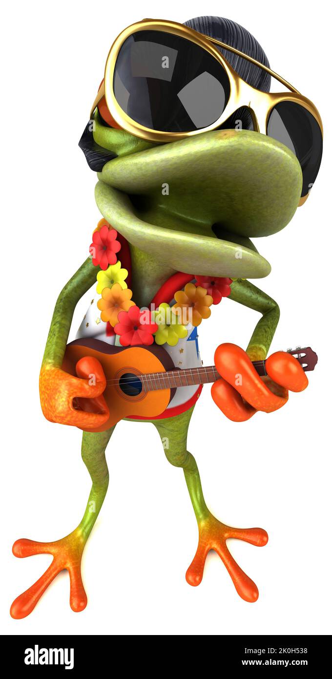 Fun 3D cartoon illustration of a frog rocker Stock Photo - Alamy