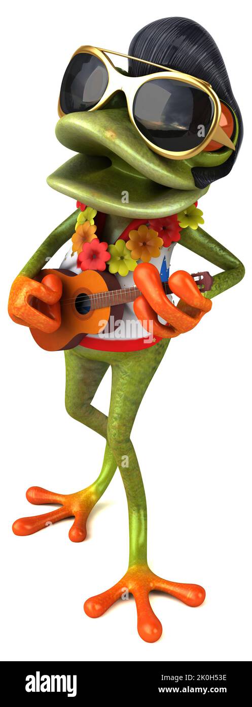 Fun 3D cartoon illustration of a frog rocker Stock Photo - Alamy