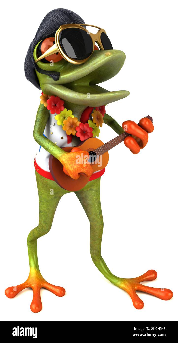 Fun 3D cartoon illustration of a frog rocker Stock Photo - Alamy
