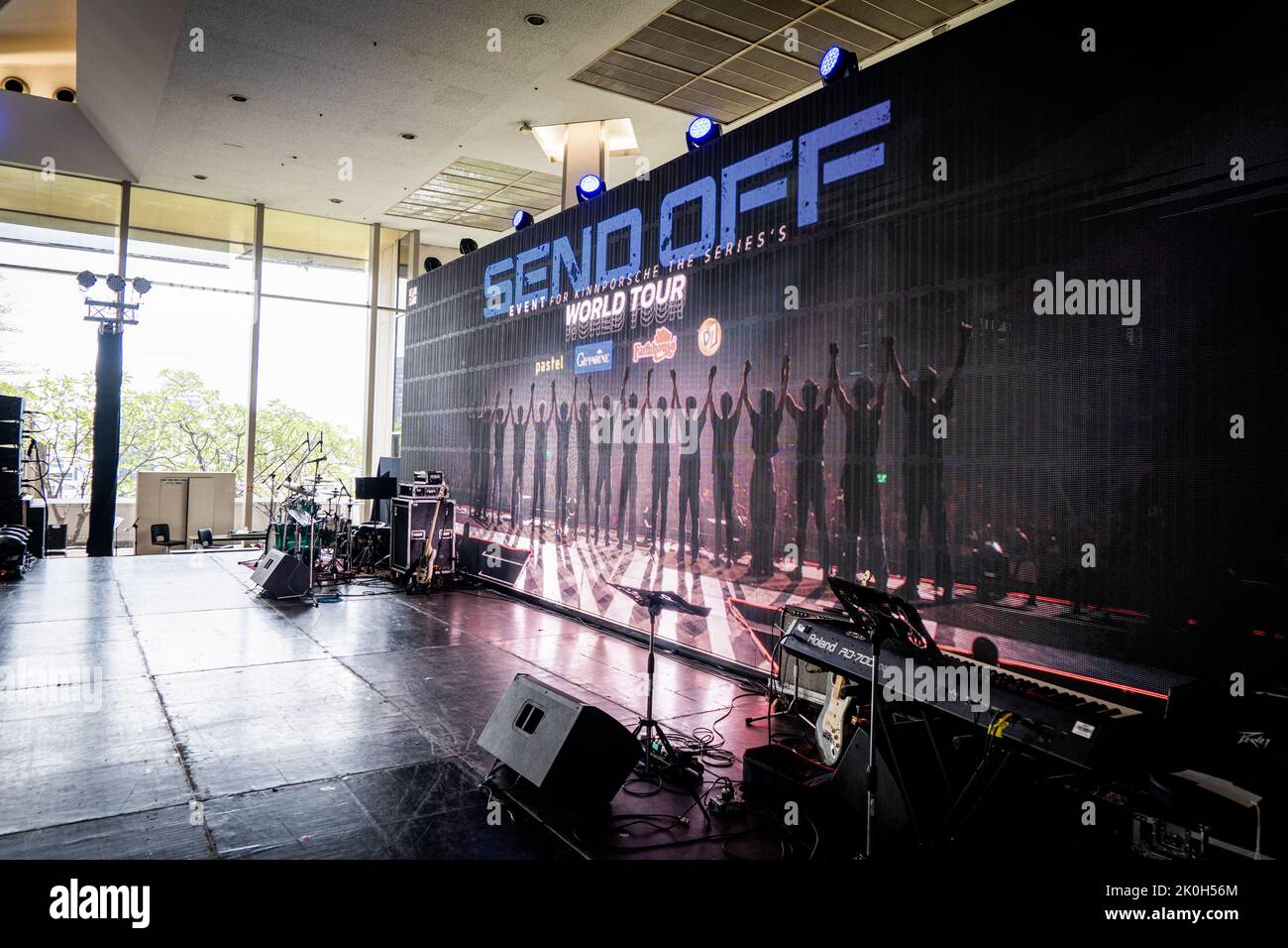 The stage and setup for the live band is seen before the KinnPorche ...