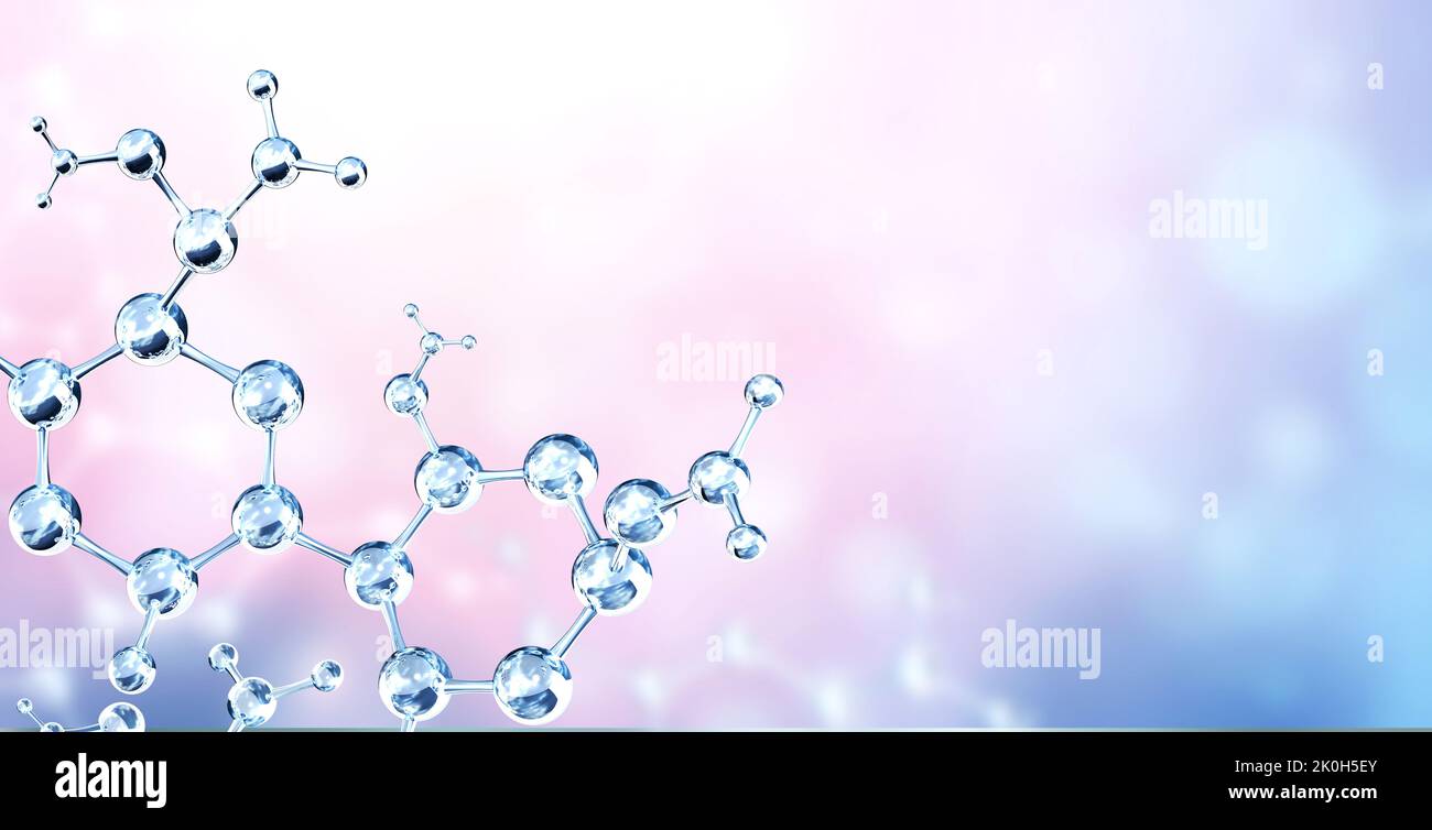 Horizontal banner with model of abstract molecular structure ...