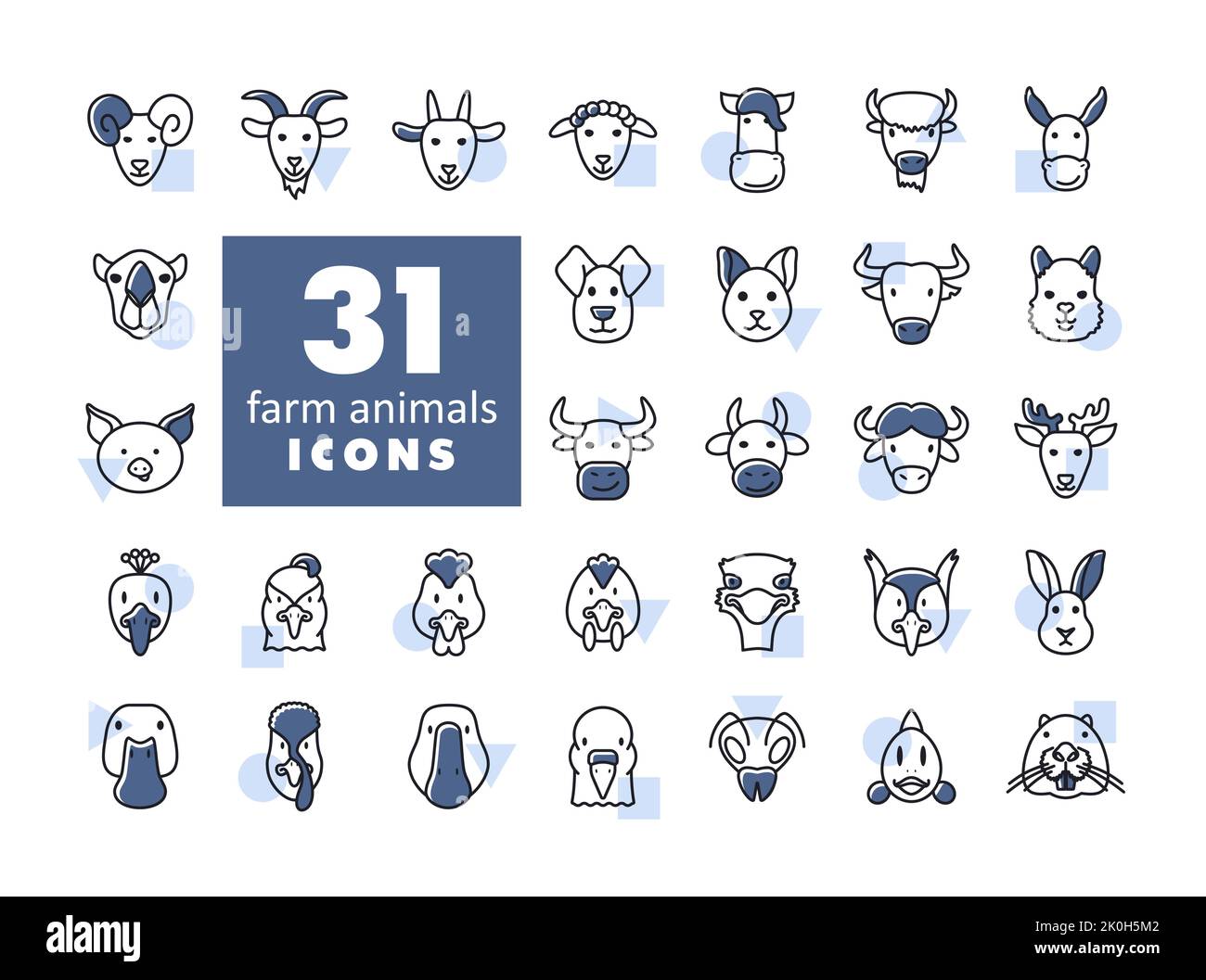 Farm animals isolated icons set. Vector head illustration. Agriculture ...