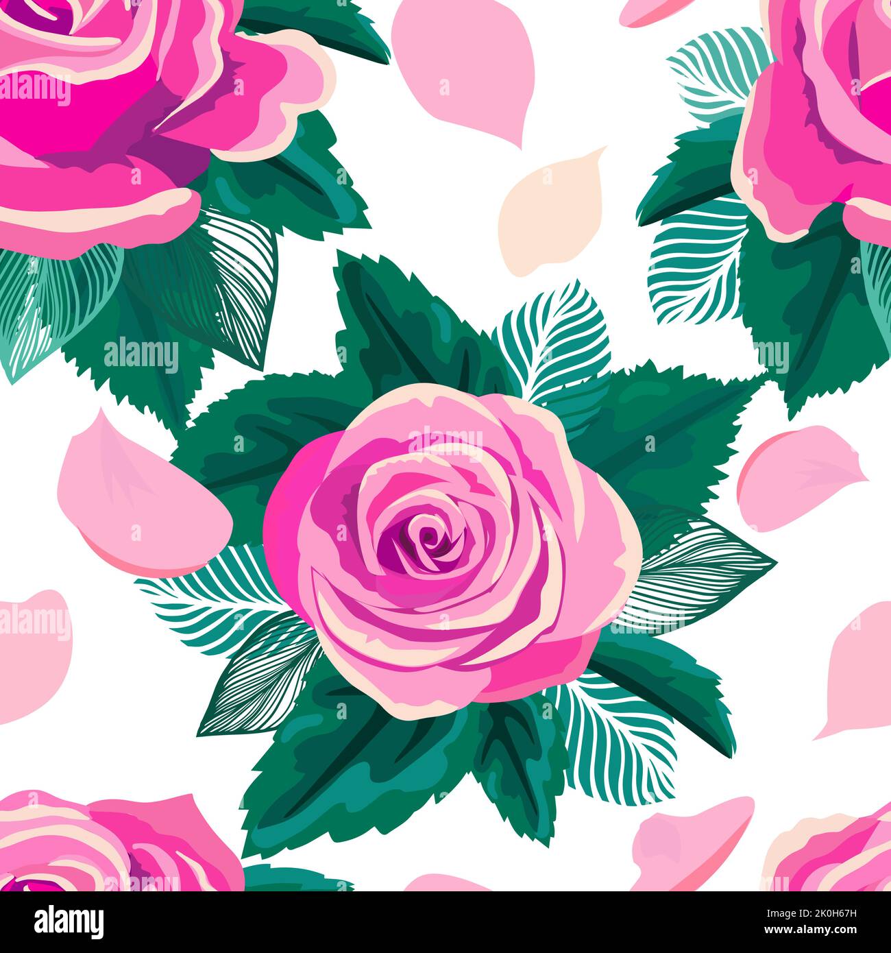 Pink roses and petals seamless pattern. Vector illustration Stock ...