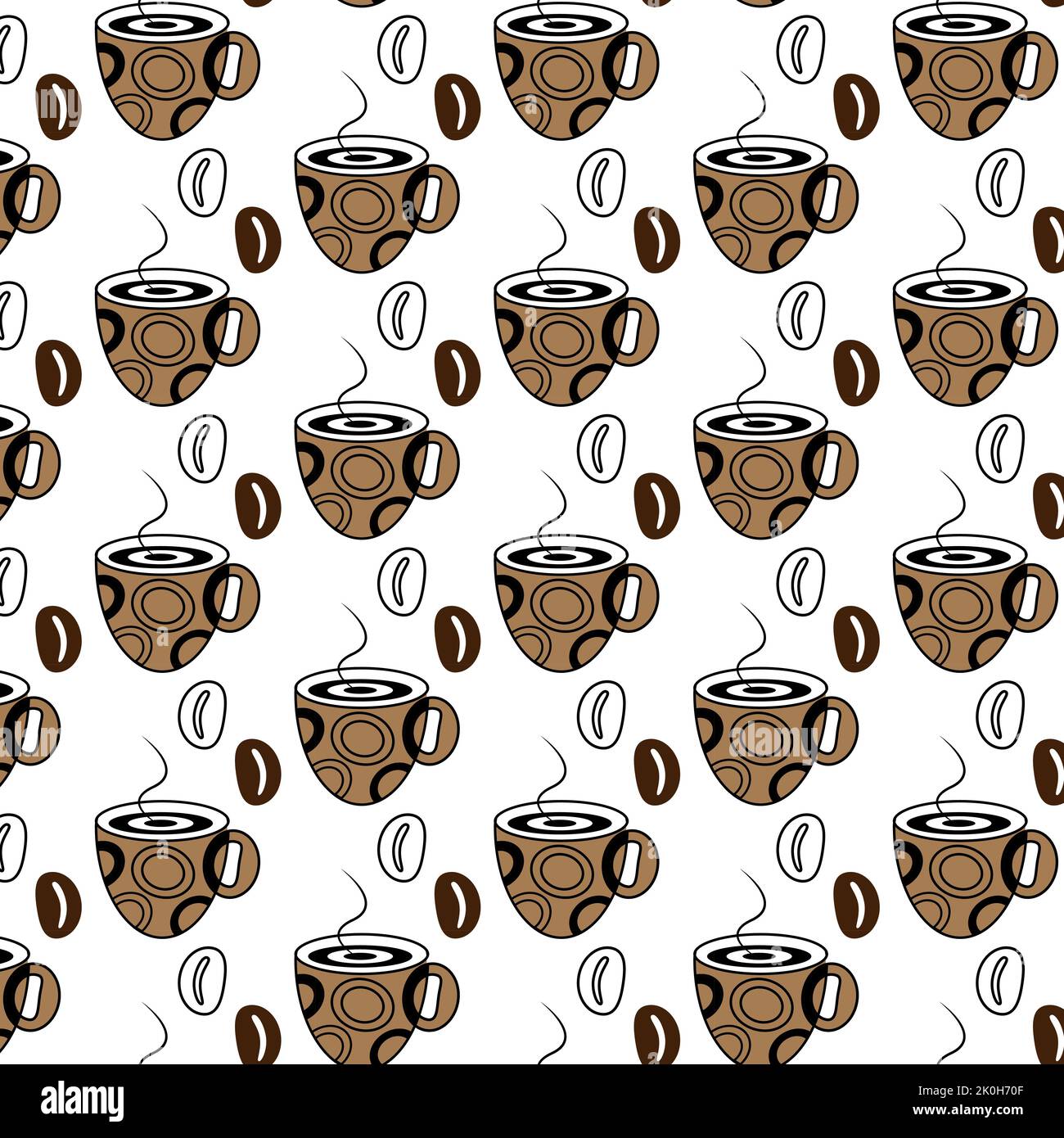 Pattern with Coffee Beans and Abstract Stylized coffee cup on a ...