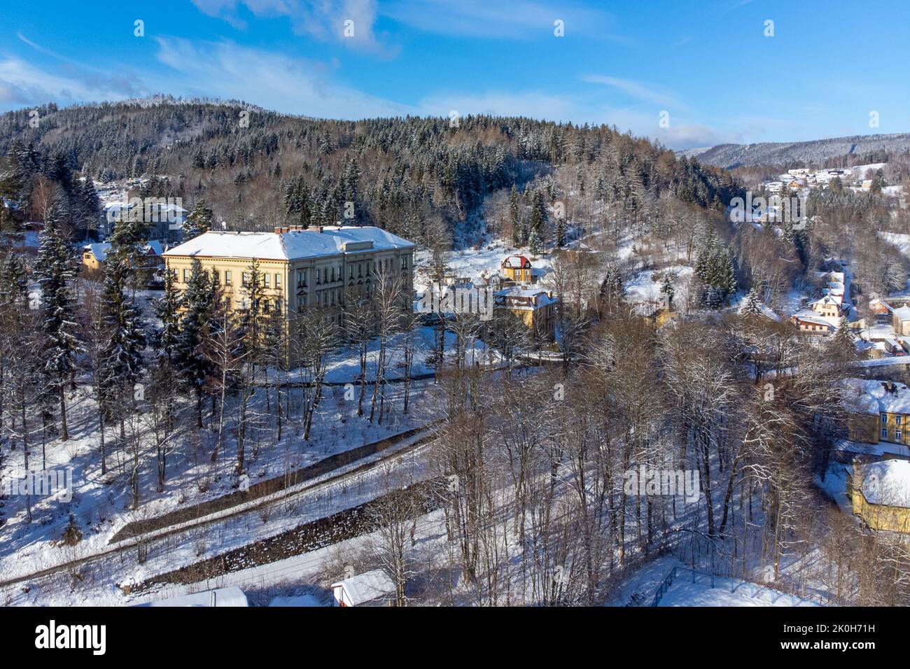 Aerial view of Tanvald on sunny winter day Stock Photo - Alamy
