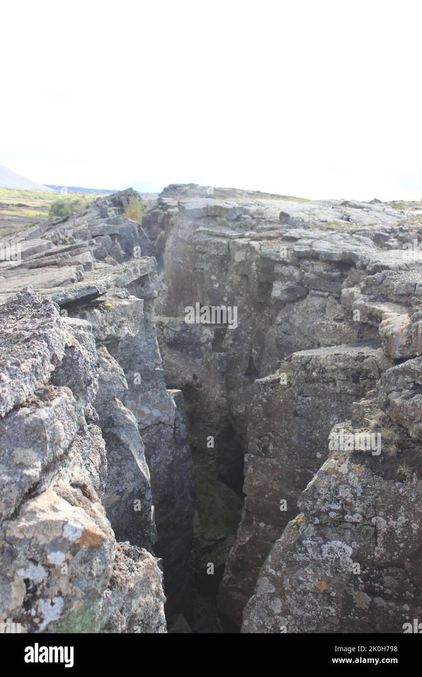 A vertical shot of the fissure of the North American and European ...
