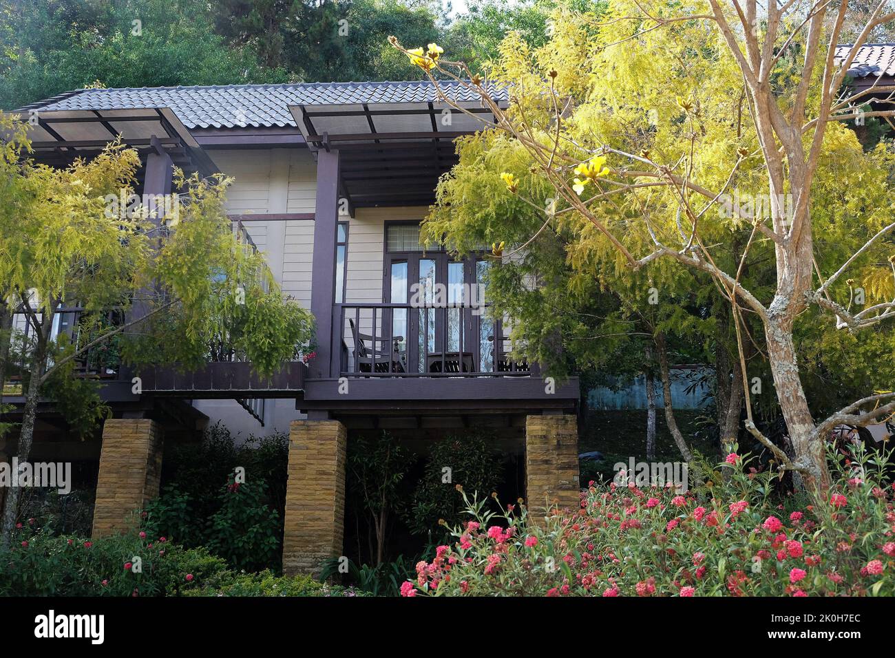Exterior architecture and building design of Tropical hotel villa with ...