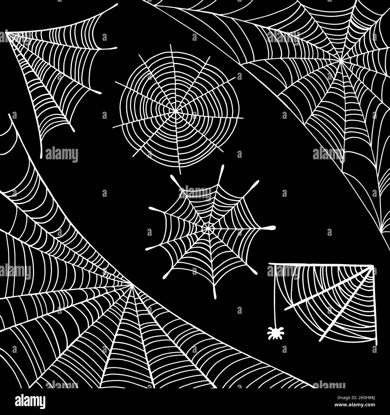 Spider web set - white on black background. Halloween design elements ...