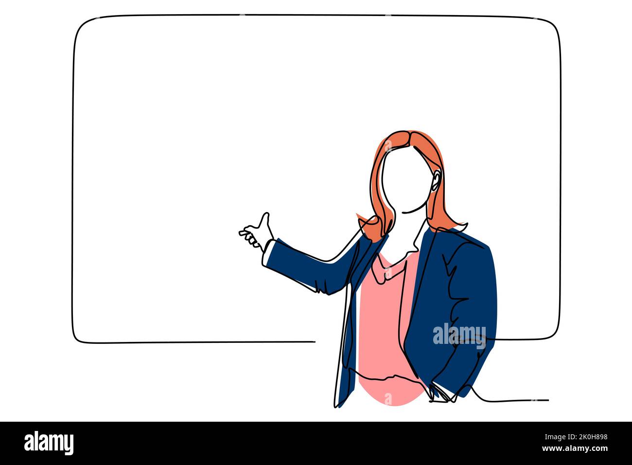 Simple colored continuous one line drawing of a woman teacher teaching ...