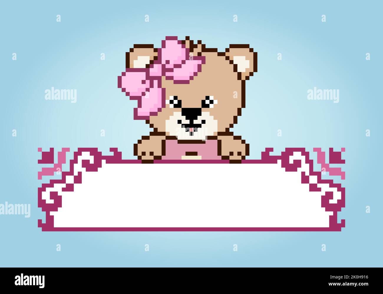 Pixel 8 bit brown bear with speech bubble. Animal game assets in vector illustration Stock ...