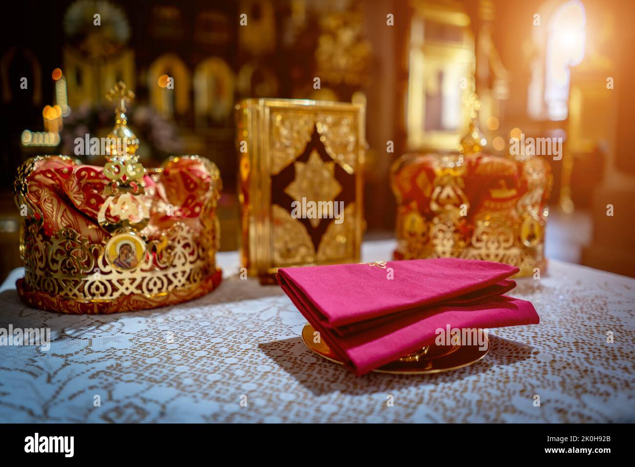 orthodox altar close-up on a blurry background Stock Photo - Alamy