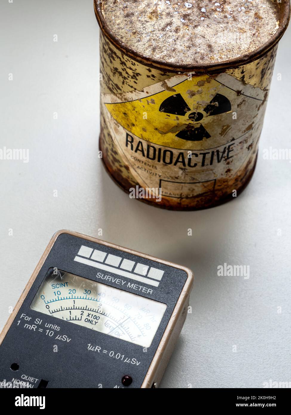 Hand-held radiation survey instrument detecting on radioactive material in the package. Ionizing ...