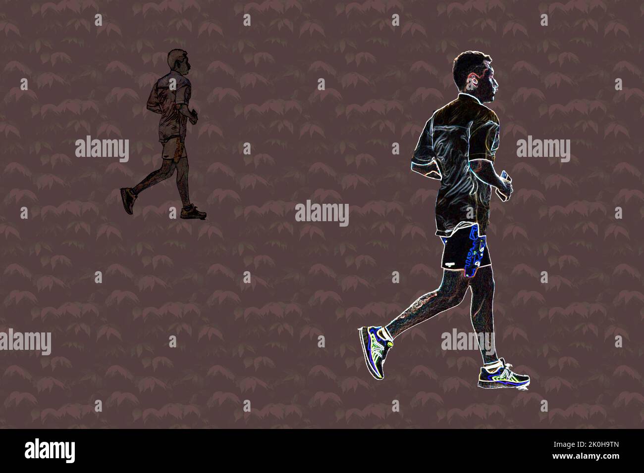 Illustration of two runners jogging over abstract nature background ...