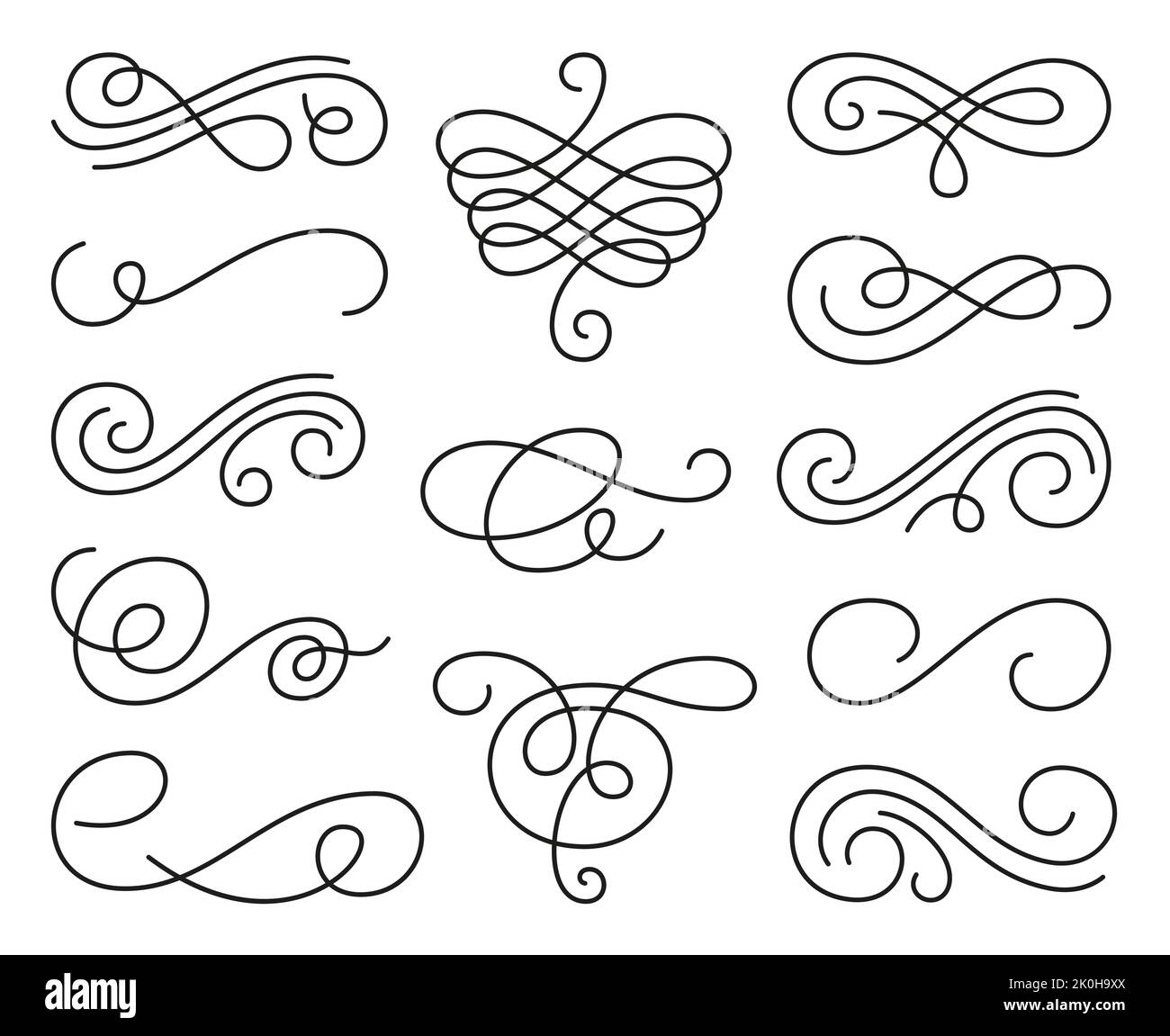 Calligraphic design element set, swirl ornament. Decorative curls ...