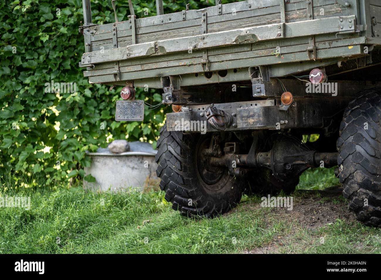 military vehicle for transporting people rear view Stock Photo - Alamy