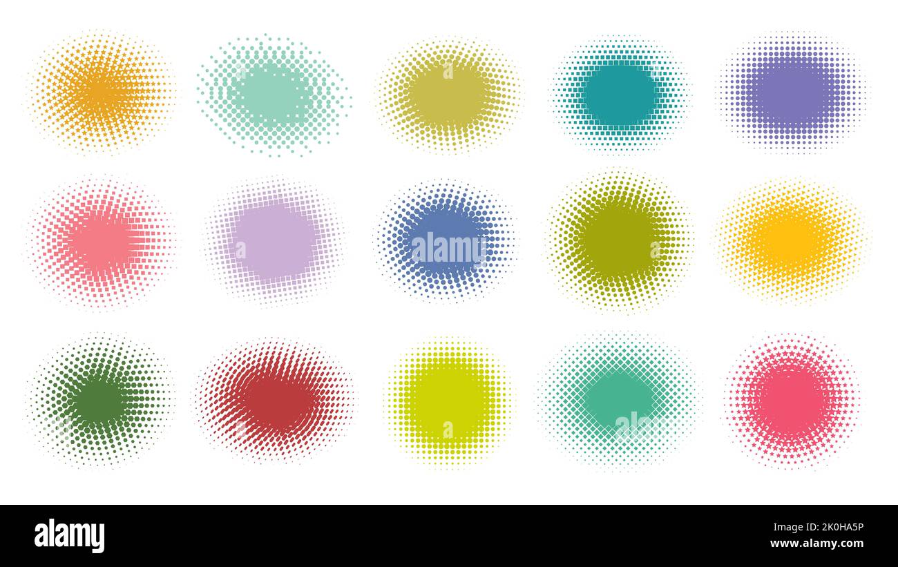 Halftone Comic Gradient Pattern Set Dotted Spots Using Half Tone Circle Star Hexagon Dots