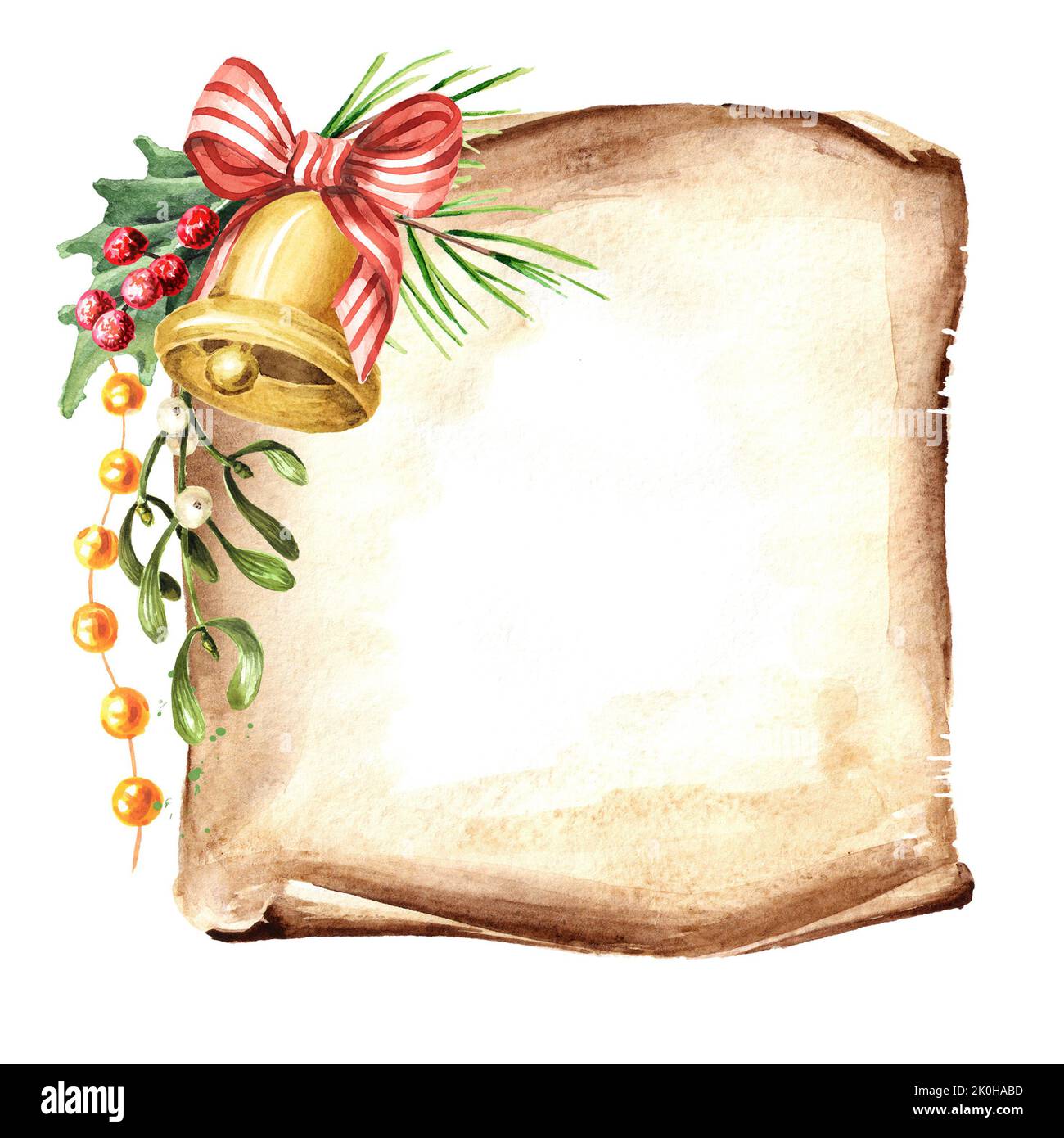 Christmas Scroll with copy space and Winter festive decor. Hand drawn ...