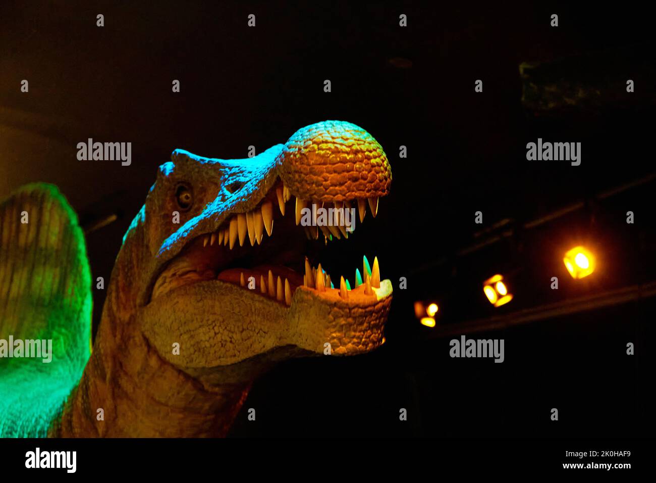 Interior museum of jurassic park with robotic dinosaurs. Kuala Lumpur ...