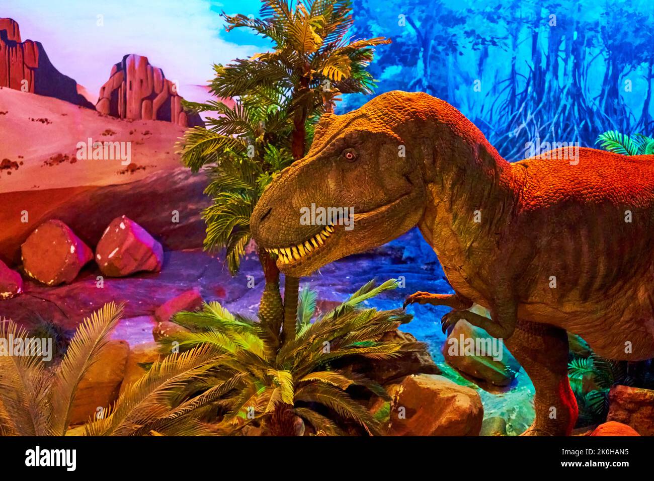 Interior museum of jurassic park with robotic dinosaurs. Kuala Lumpur ...