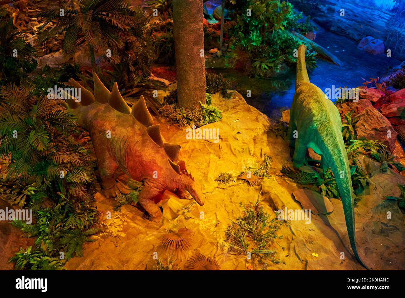 Interior museum of jurassic park with robotic dinosaurs. Kuala Lumpur ...
