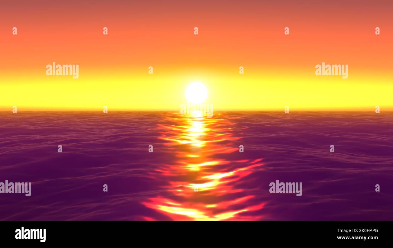 panorama of the ocean sunset, sea sunset, 3d render illustration Stock ...