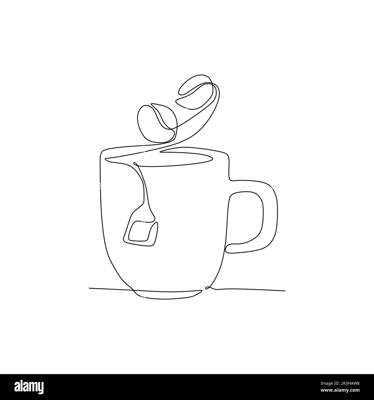 A cup of coffee or tea with aroma cam out - continuous one line drawing ...