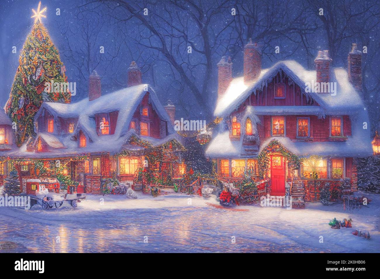 3D illustration of a Christmas tree house with ornaments and colored ...