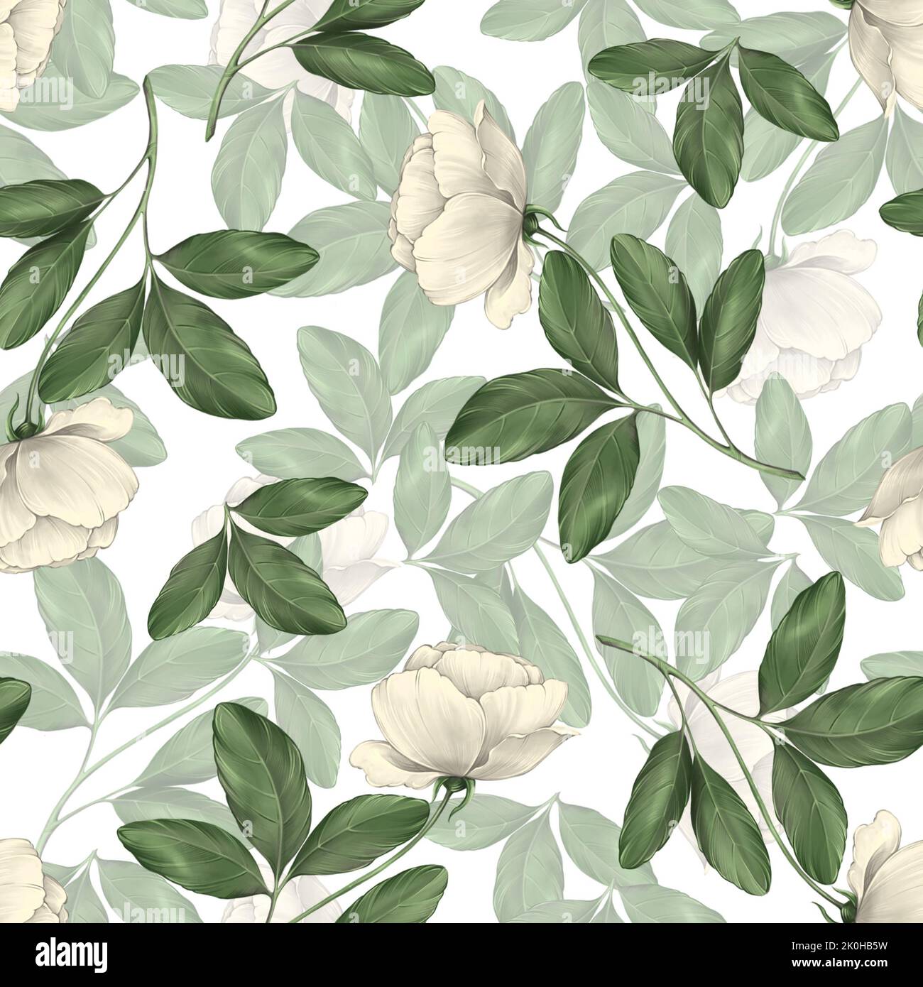 Seamless floral pattern of white rose flowers Stock Photo - Alamy