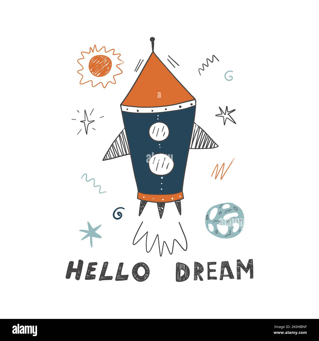 Hello dream hand drawn lettering quote text on white background. Cute ...